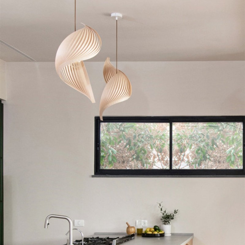 Nautilus Wing Wood Veneer Pendant Light | KIKI Lighting