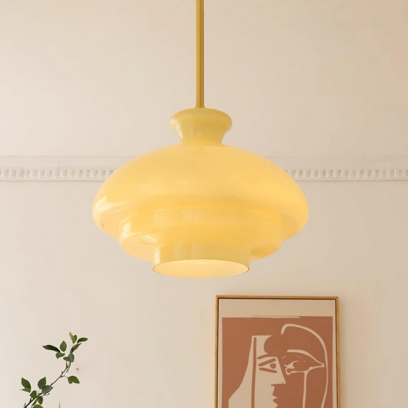 Round Yellow Stylish Simple Glass Pendant Lamp | Home | KIKI LIGHTING