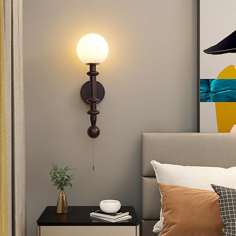 French Simple Vintage Bedside Wooden Glass Wall Lamp | Home | KIKI LIGHTING