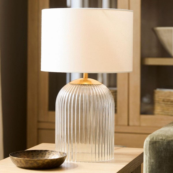 Bravira Ribbed Glass Table Lamp - Modern Lighting with Linen Shade ...