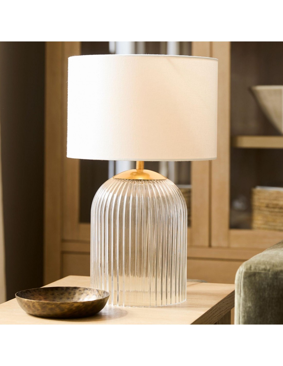 Bravira Ribbed Glass Table Lamp - Modern Lighting with Linen Shade ...
