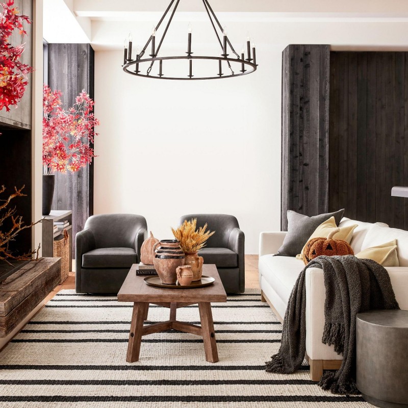 Rowan Modern Wagon Wheel Round Chandelier - Industrial Farmhouse Iron ...