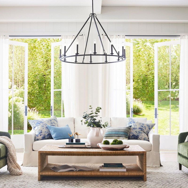 Rowan Modern Wagon Wheel Round Chandelier - Industrial Farmhouse Iron ...