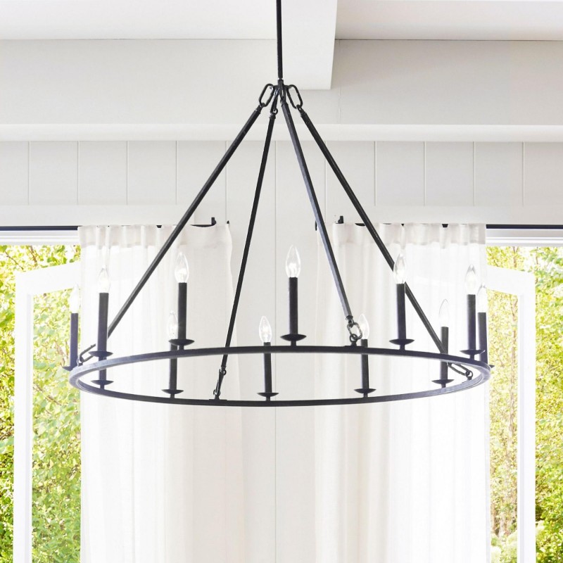 Rowan Modern Wagon Wheel Round Chandelier - Industrial Farmhouse Iron ...