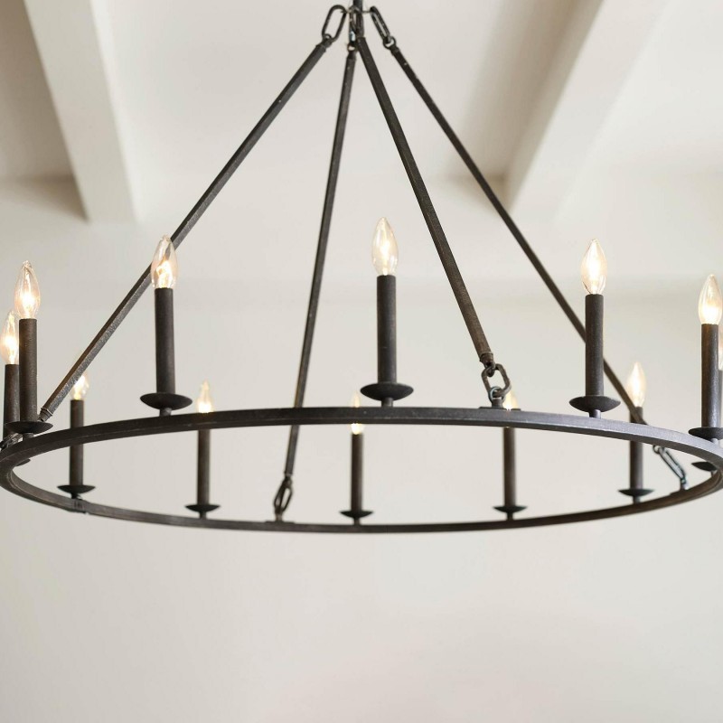 Rowan Modern Wagon Wheel Round Chandelier - Industrial Farmhouse Iron ...