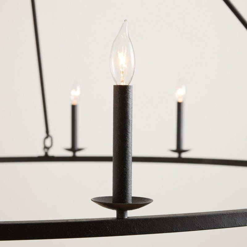 Rowan Modern Wagon Wheel Round Chandelier - Industrial Farmhouse Iron ...