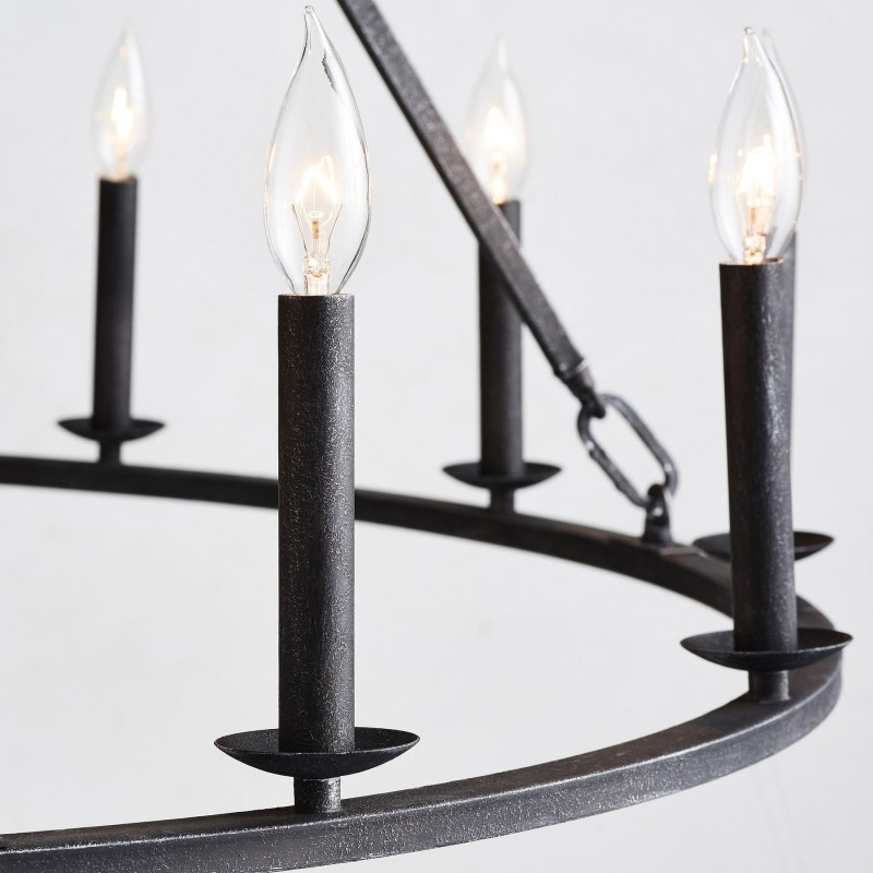 Rowan Modern Wagon Wheel Round Chandelier - Industrial Farmhouse Iron ...
