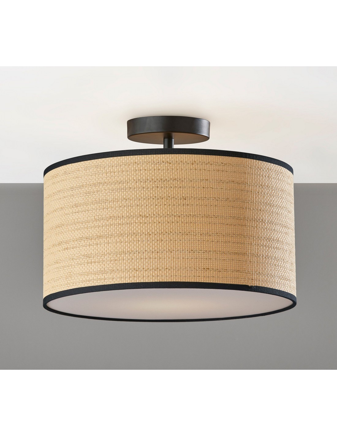 Dumora Drum Shade Ceiling Light - Natural Woven Paper Flush Mount ...