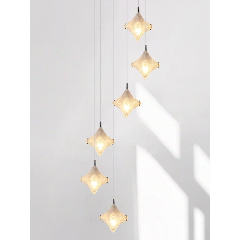 Art Deco Star Staircase Pendant Light - Frosted Glass Hanging Fixture ...