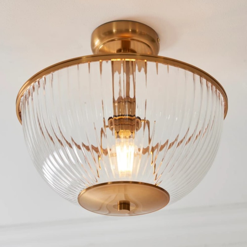 Luntra Ribbed Glass Uplighter Flush - Elegant Ceiling Light for ...