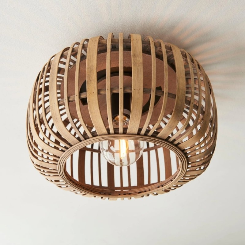 Yumeko Natural Bamboo Flush Ceiling Light - Organic Cage Design ...